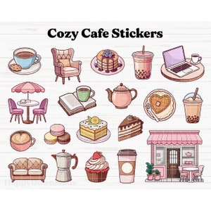 Cozy Cafe Stickers Digital, Coffee Stickers, Tea Time, Cute Digital ...