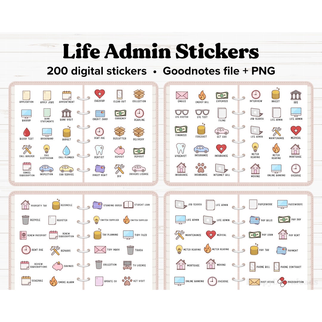 Life Admin Digital Stickers, Finances, Reminders, Daily Tasks, Digital ...