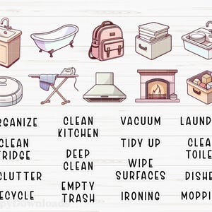 Cleaning Stickers Digital, Daily Chores Stickers, Digital Planner ...
