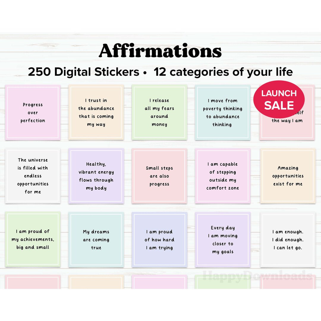 Affirmations Digital Stickers, Affirmation Stickers, Digital Planner ...