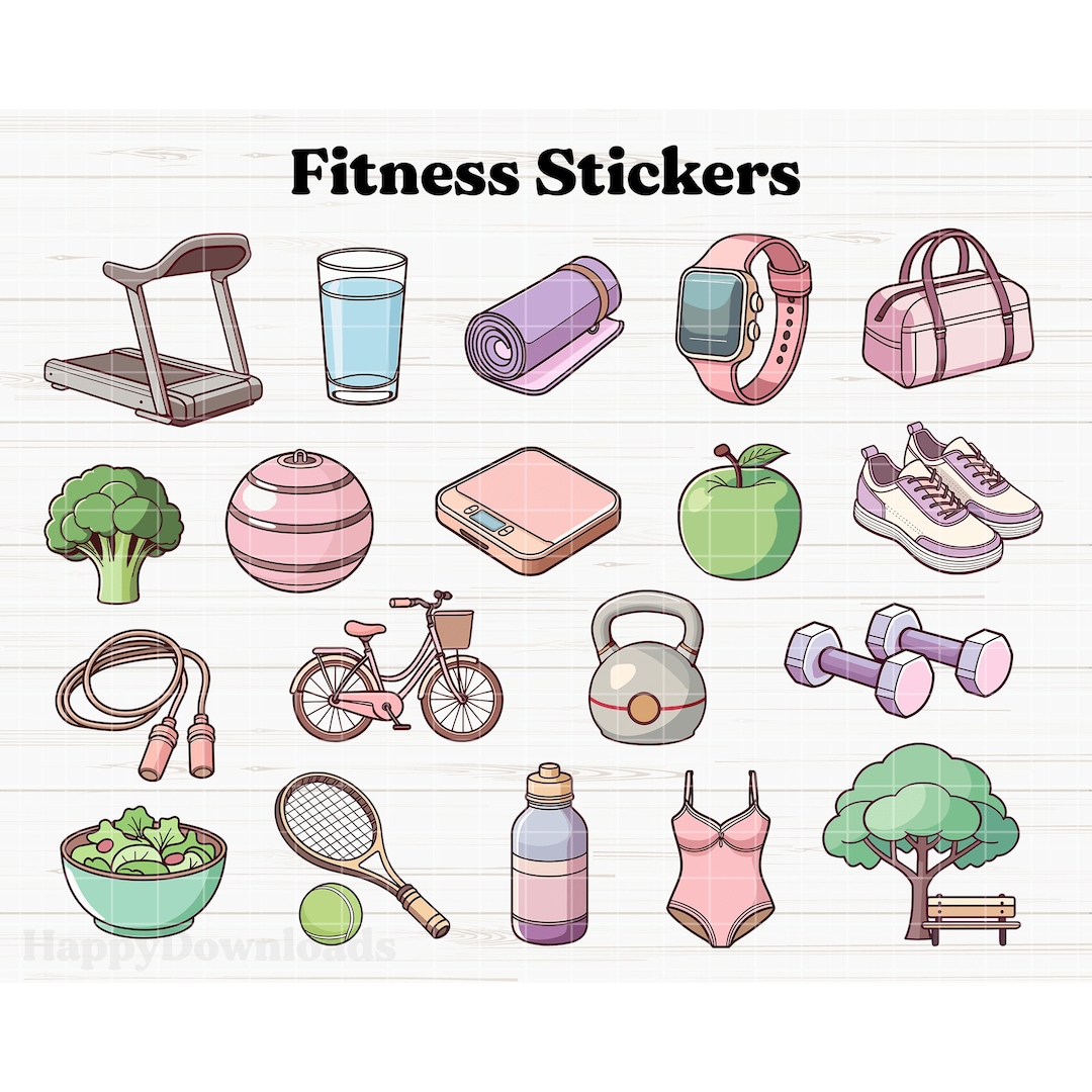 Fitness Stickers Digital, Exercise Stickers, Gym Stickers, Workout ...