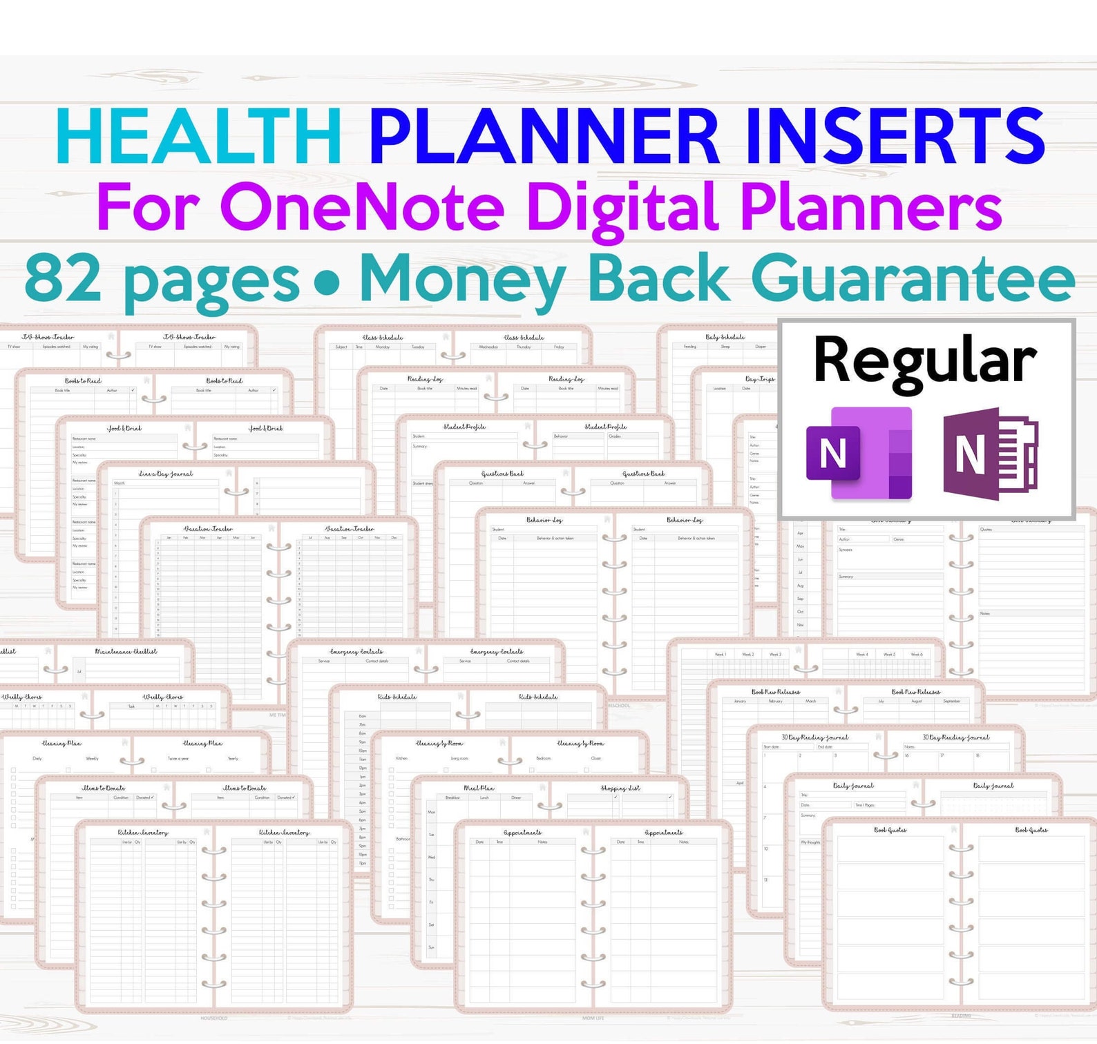 Health Fitness Wellness Onenote Digital Planner Templates Inserts Pack ...