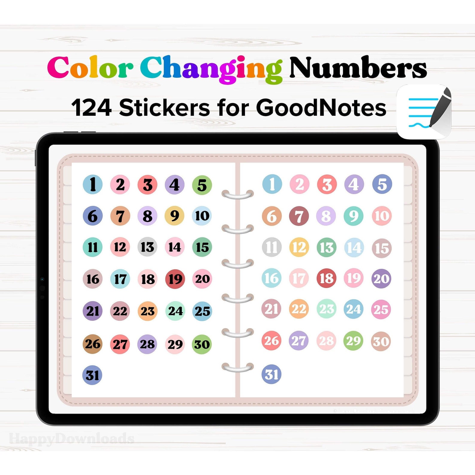 Color Changing Goodnotes Stickers, Number Stickers, Numbers Digital ...
