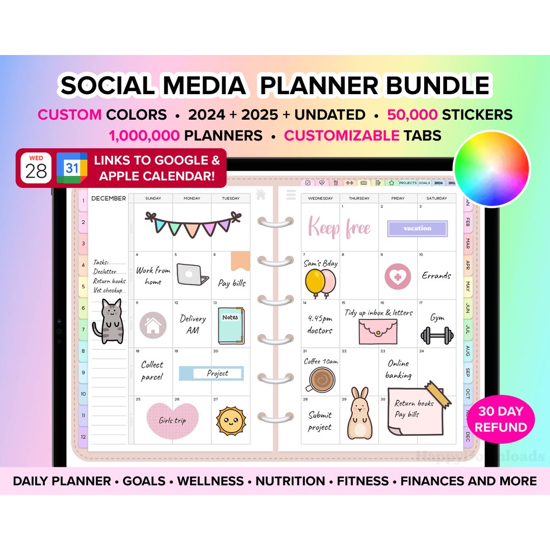 Social Media Digital Planner 2024 2025 Undated, Social Media Planner ...