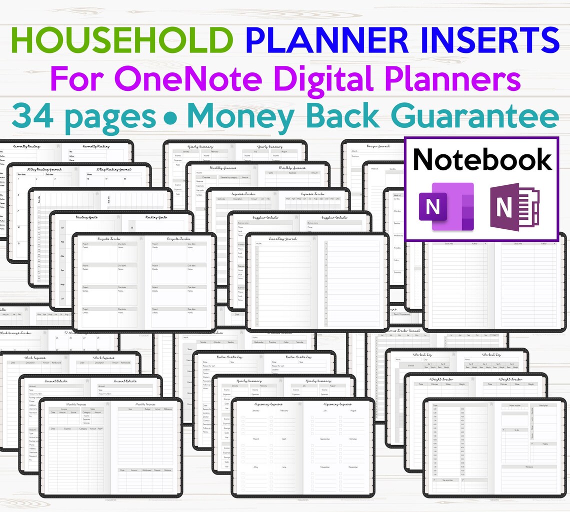 Household Onenote Digital Planner Templates Inserts Pack - Etsy