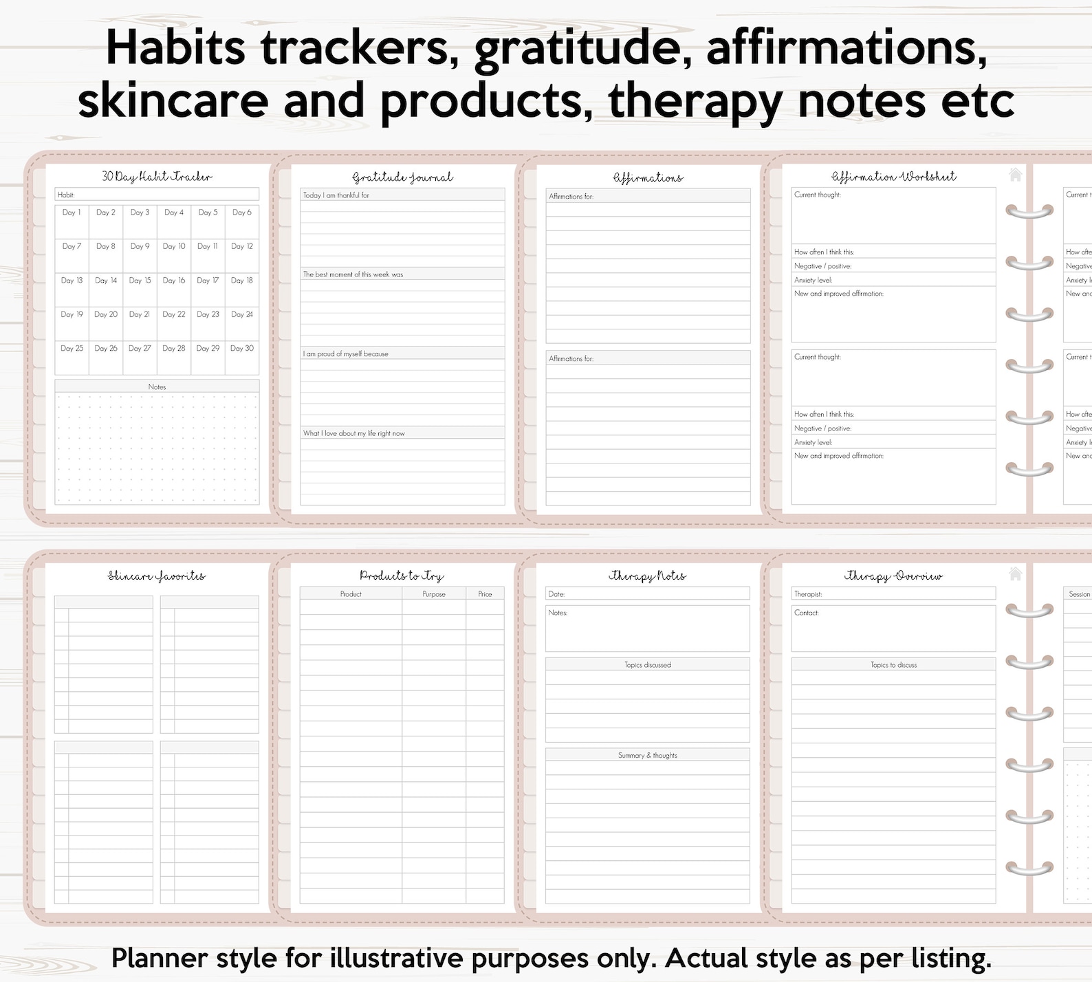 Health Fitness Wellness Onenote Digital Planner Templates Inserts Pack ...