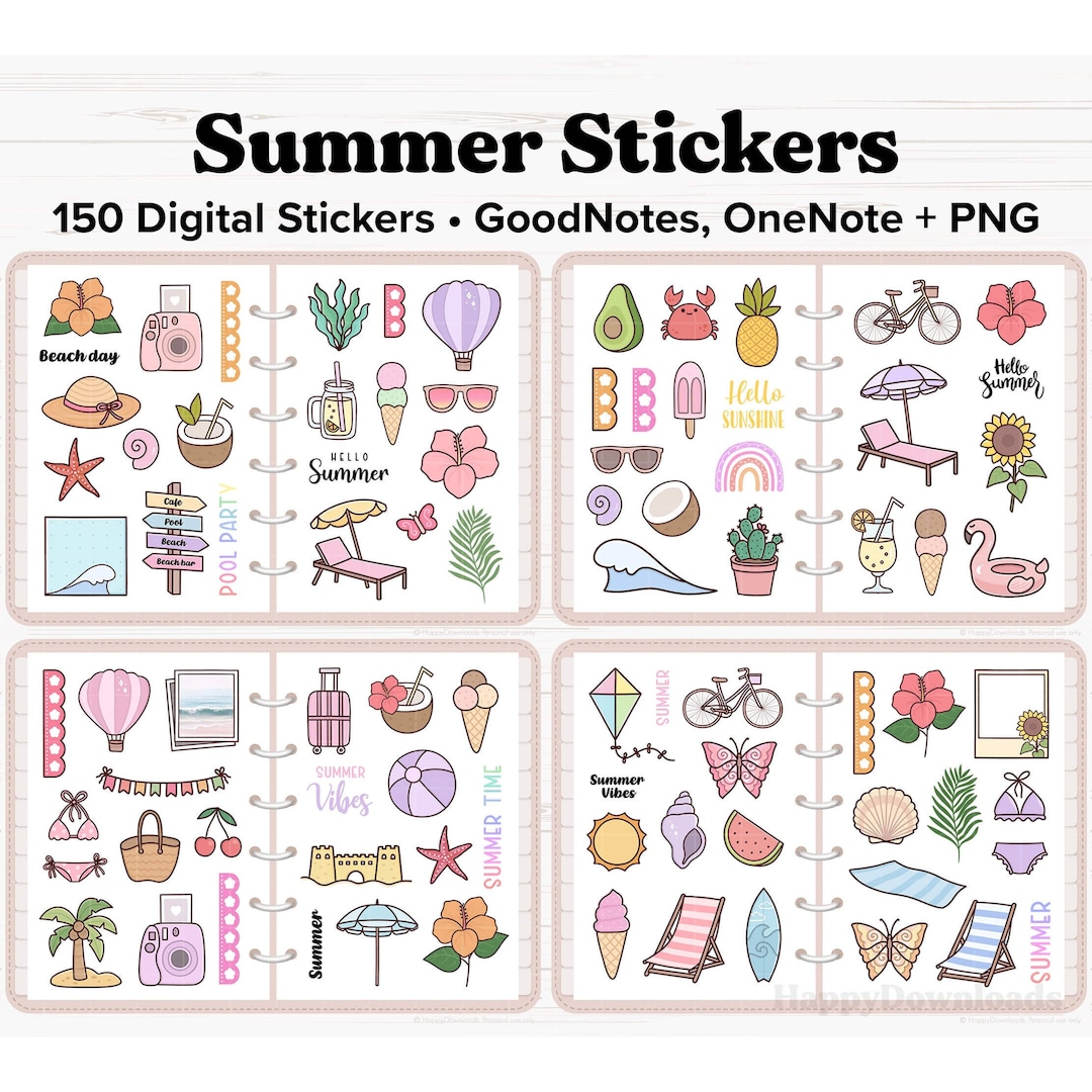 Summer Digital Stickers, Summer Stickers, Seasonal Digital Stickers ...