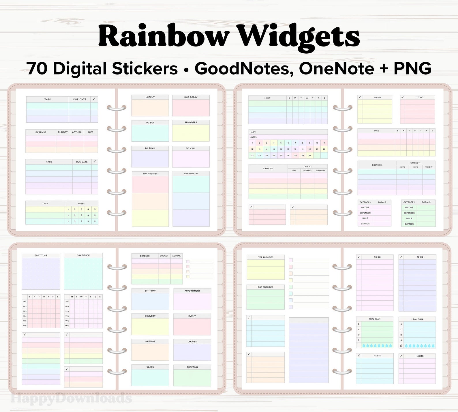 Rainbow Widgets Digital Stickers Digital Planner Stickers - Etsy