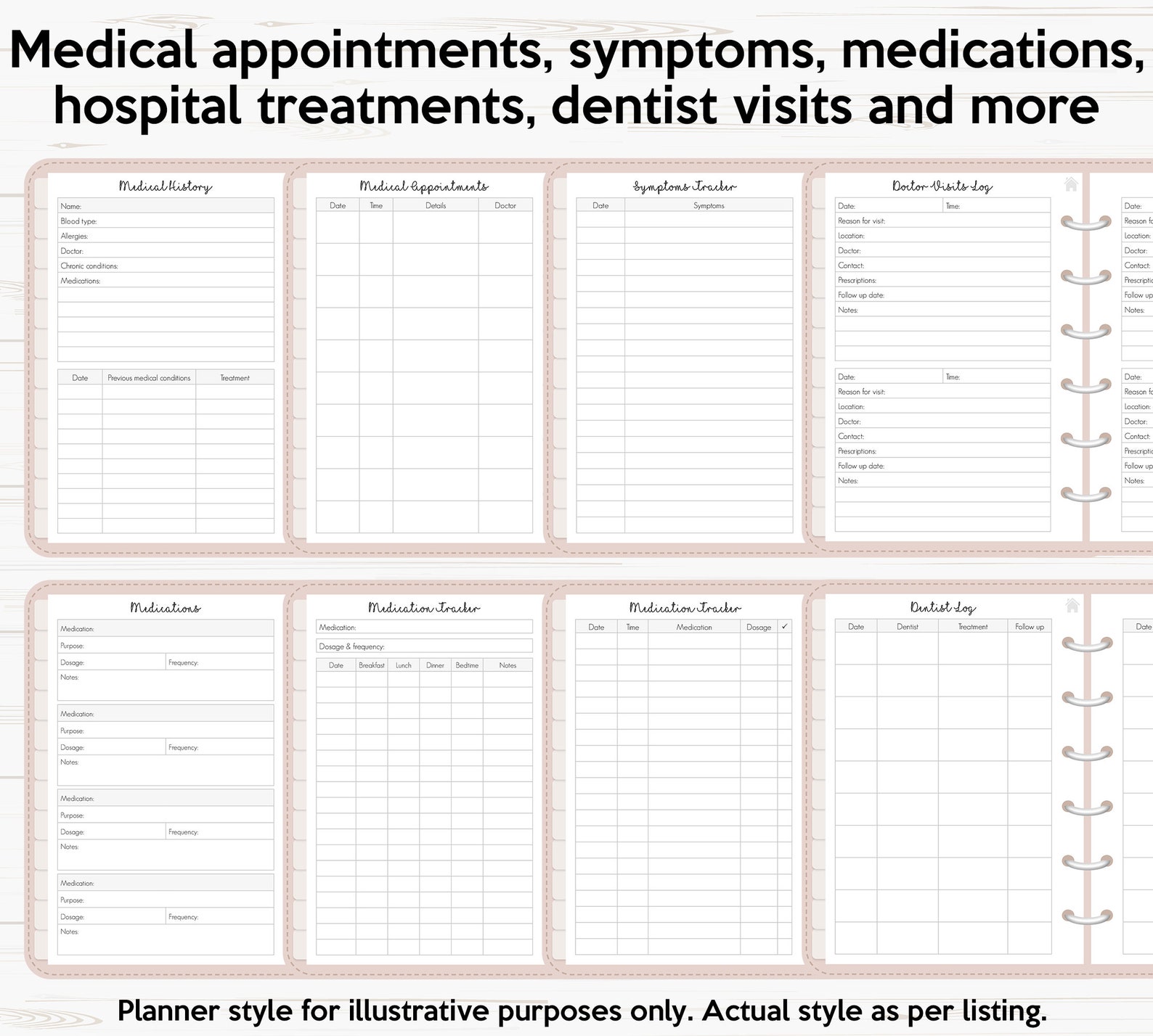 Health Fitness Wellness Onenote Digital Planner Templates Inserts Pack ...
