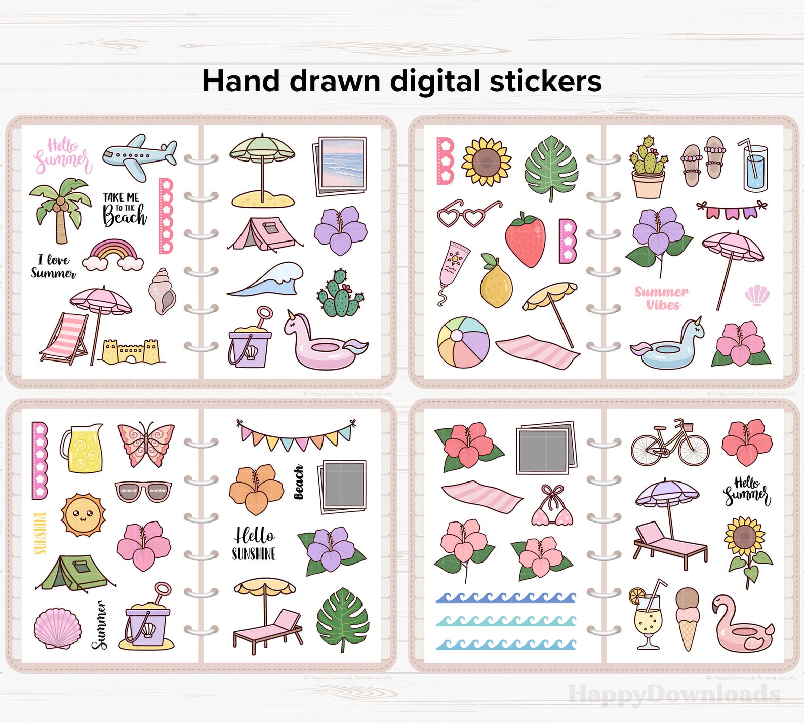 Summer Digital Stickers Summer Stickers Seasonal Digital - Etsy