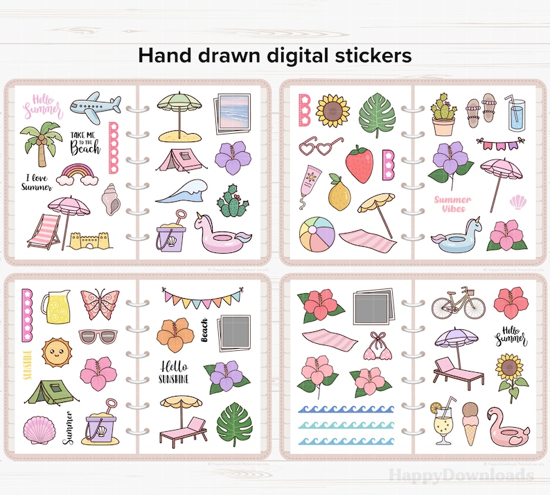 Summer Digital Stickers Summer Stickers Seasonal Digital - Etsy