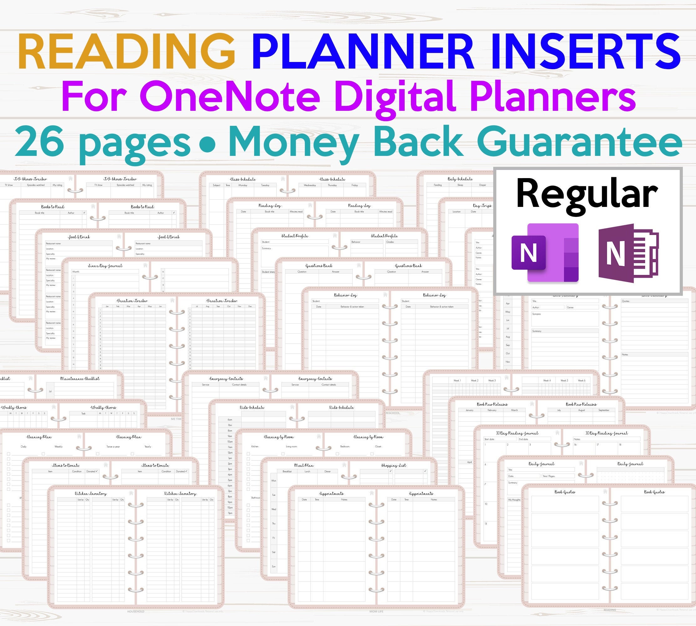 Reading Onenote Digital Planner Templates Inserts Pack REGULAR | Etsy UK