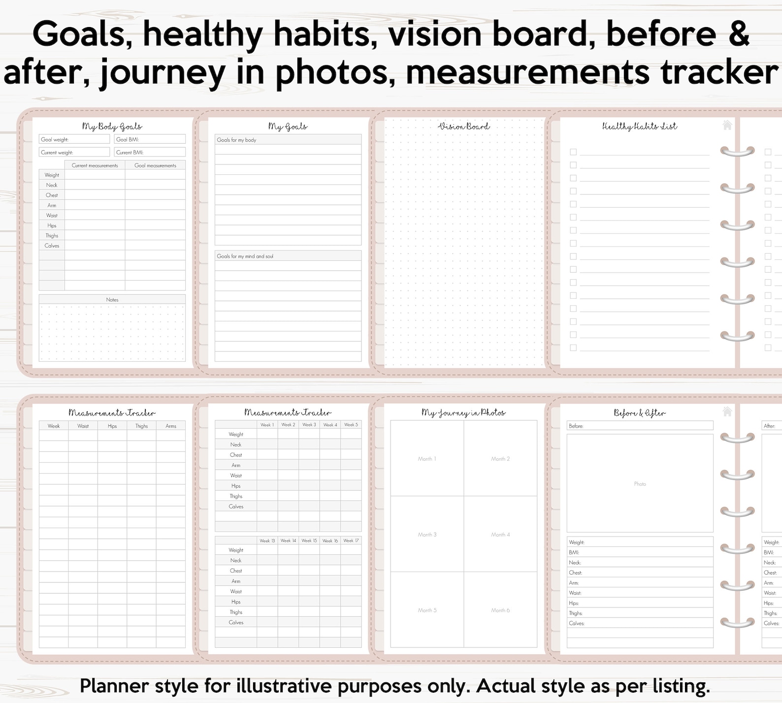 Health Fitness Wellness Onenote Digital Planner Templates Inserts Pack ...