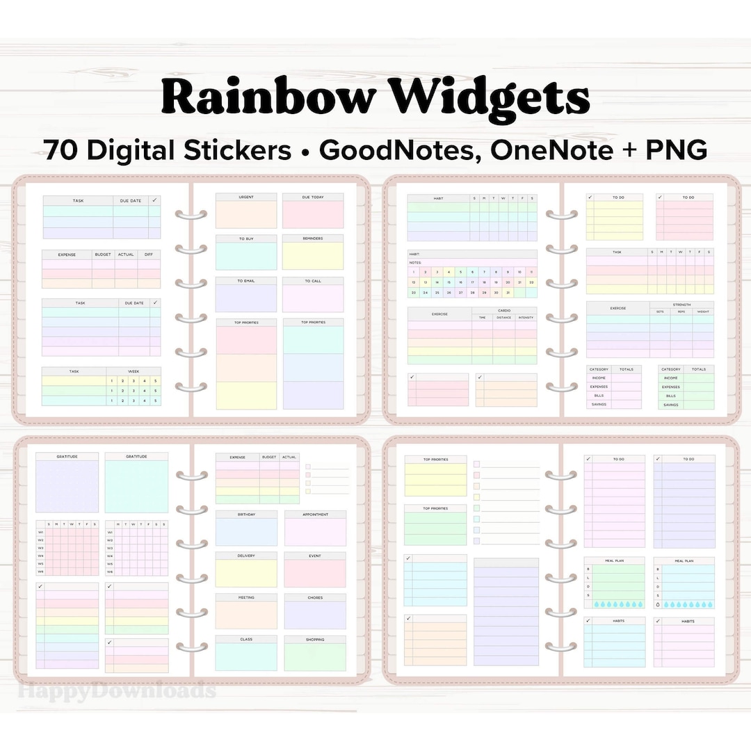 Rainbow Widgets Digital Stickers, Digital Planner Stickers, Tracker ...