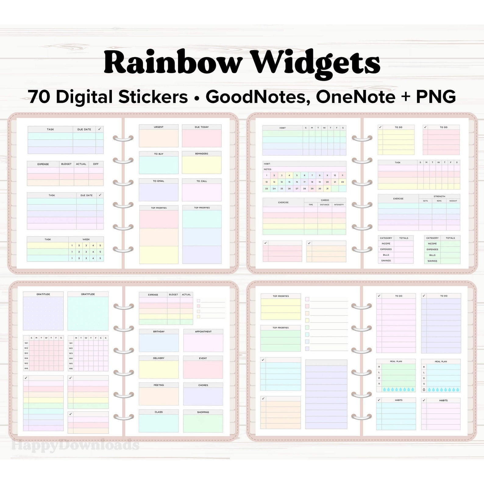Rainbow Widgets Digital Stickers, Digital Planner Stickers, Tracker ...
