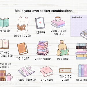 Reading Stickers Digital, Cute Stickers, Book Stickers, Digital ...