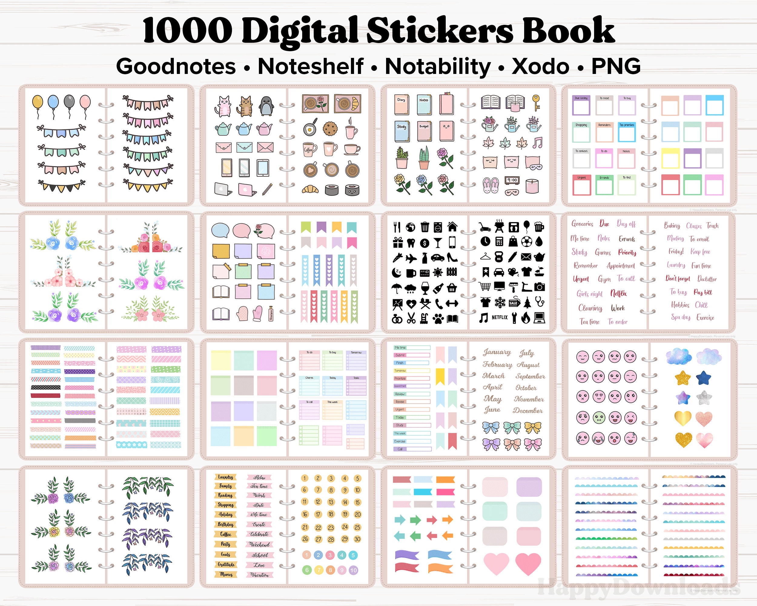 1000 Digital Stickers Pack Pre-cropped Goodnotes Onenote - Etsy UK
