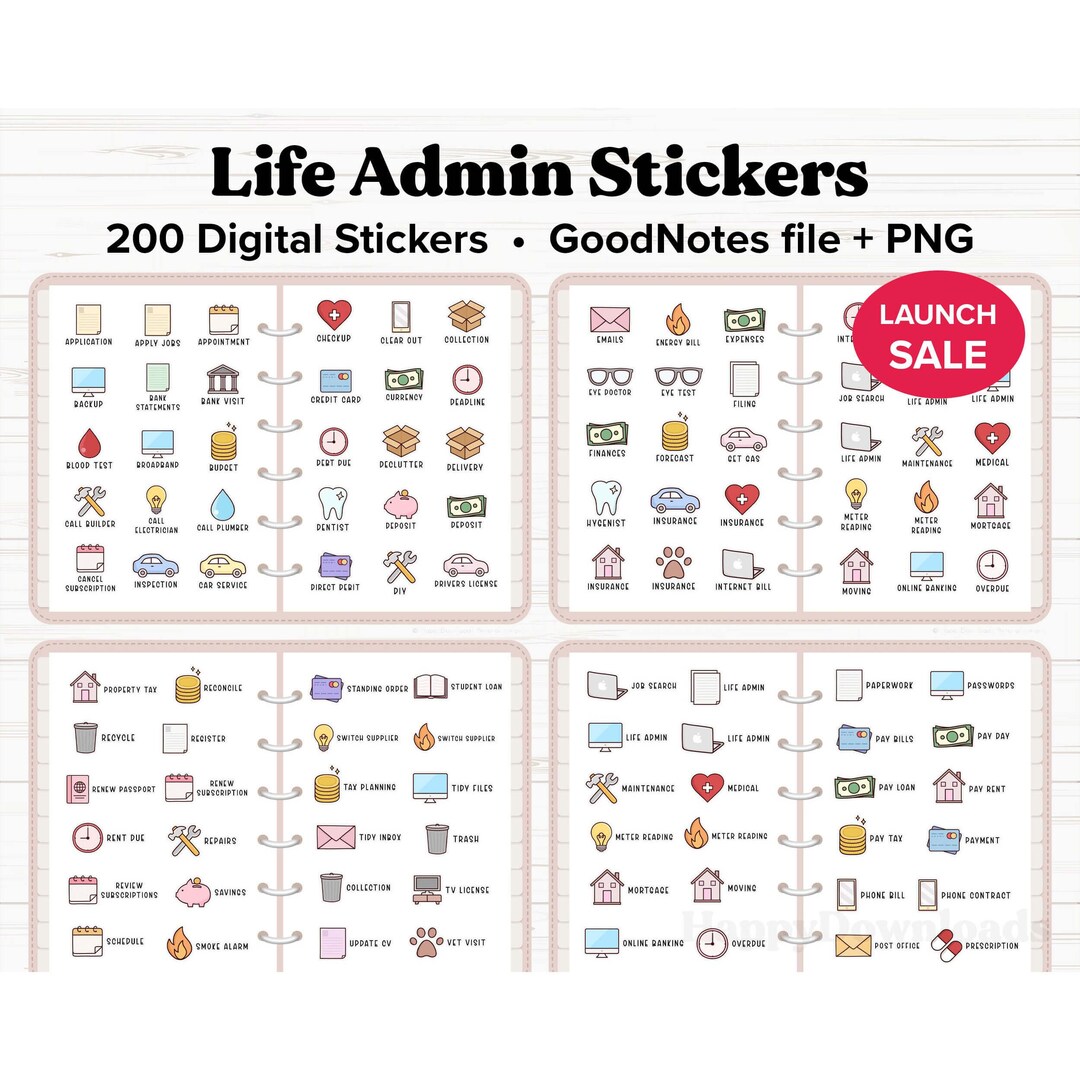 Life Admin Digital Stickers Finances Reminders Daily Tasks - Etsy
