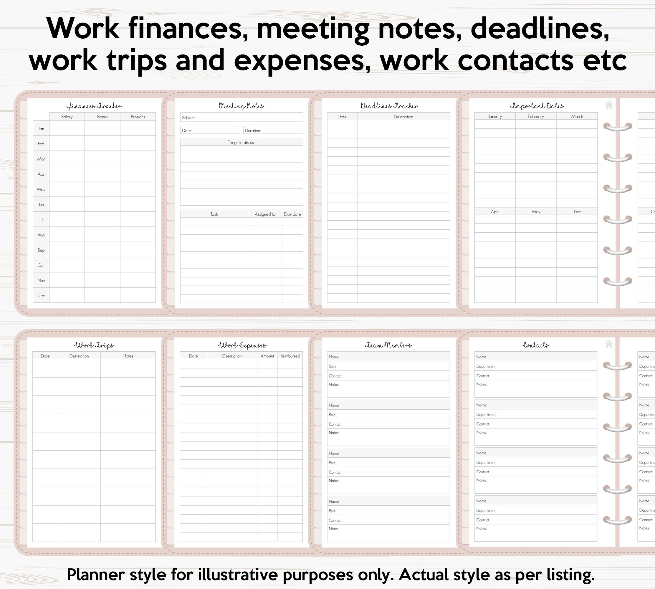 Work Onenote Digital Planner Templates Inserts Pack REGULAR - Etsy