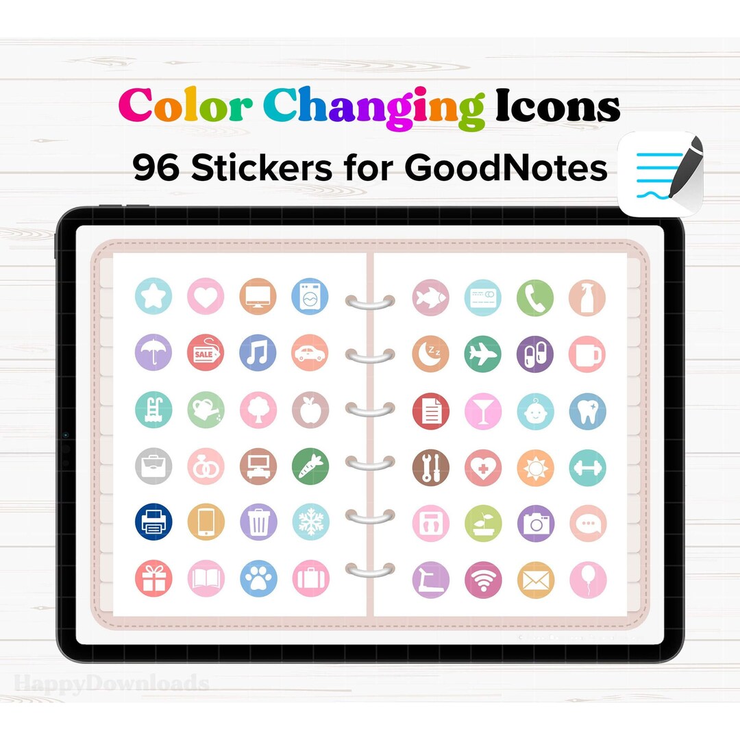 Color Changing Goodnotes Stickers, Icon Stickers, Colour Changing ...