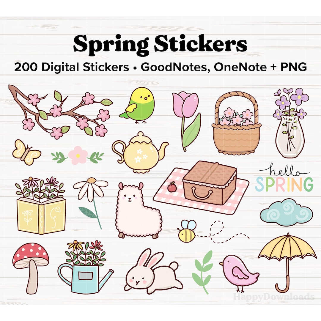 Spring Digital Stickers, Spring Stickers, Seasonal Stickers, Pre ...