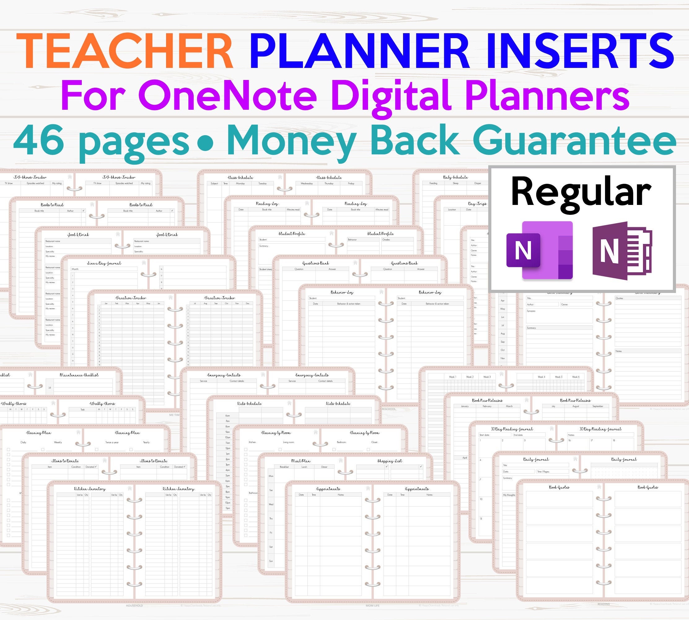 Teacher Onenote Digital Planner Templates Inserts Pack REGULAR - Etsy UK