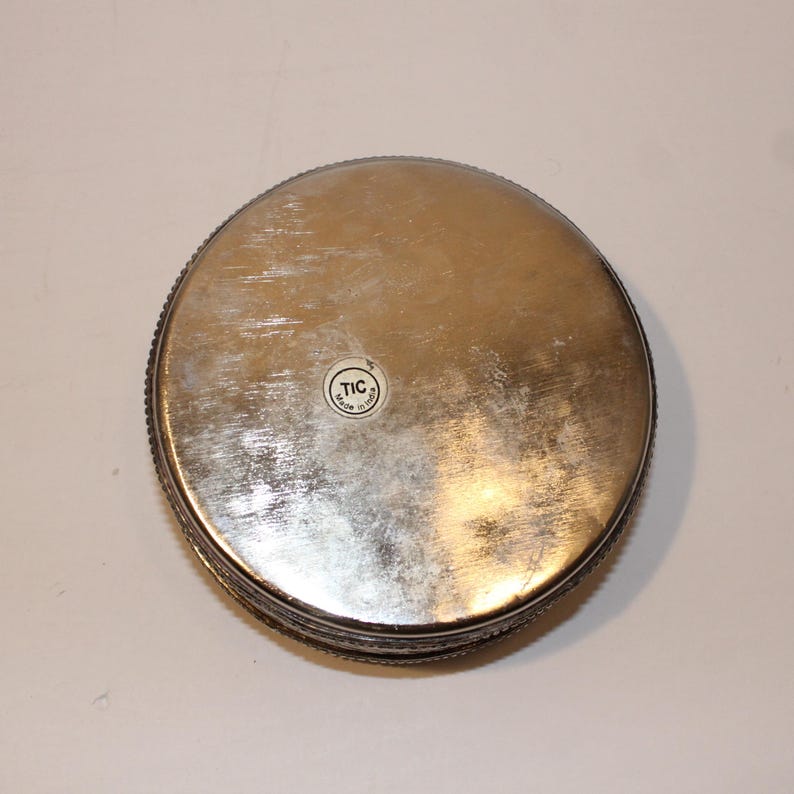 Vintage Silver-plated Round Trinket Box | Ornate Floral Fruit Motif ...