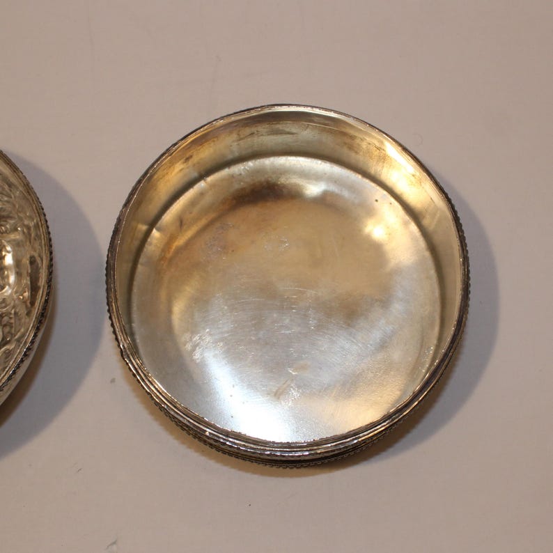 Vintage Silver-plated Round Trinket Box | Ornate Floral Fruit Motif ...