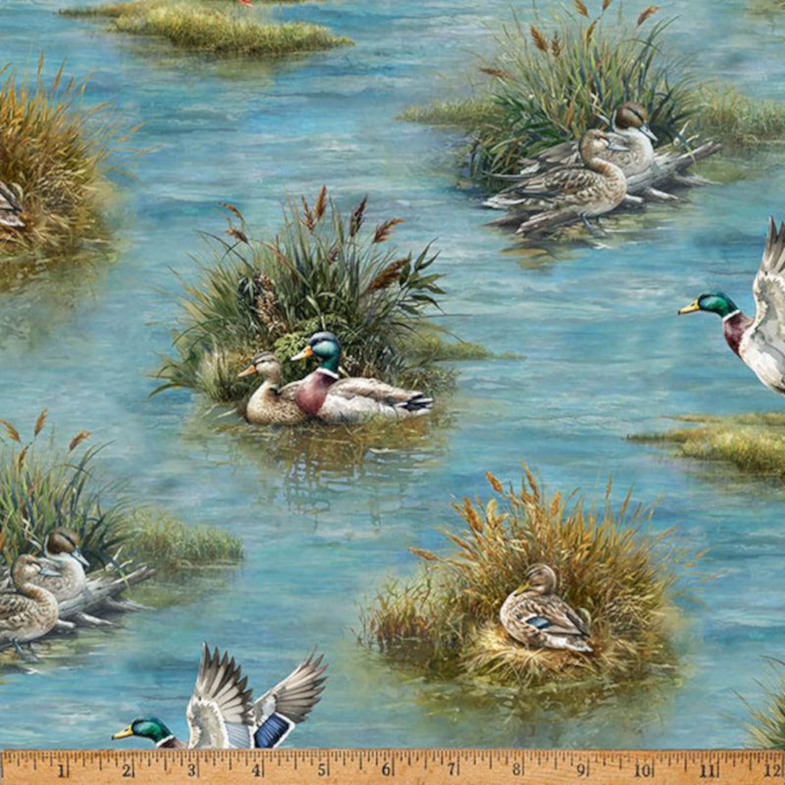 Hoffman Fabrics Lakeside Echo Duck Scenes Cotton Fabric X5665-311-lake ...