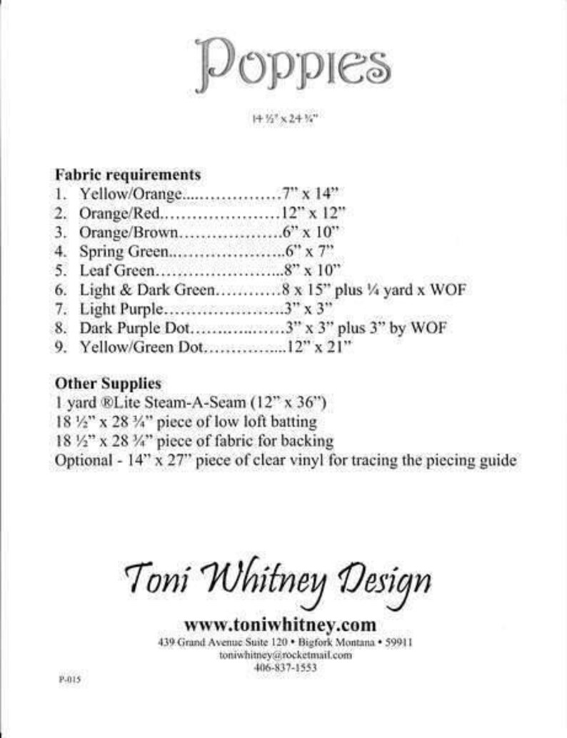 Toni Whitney Design Poppies Flower Applique Quilt Pattern - Etsy