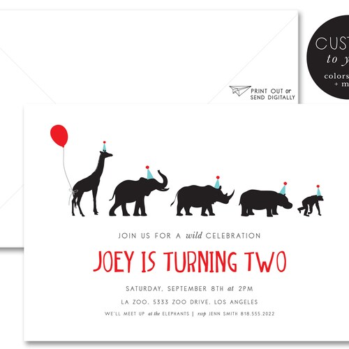 Modern Simple Party Animal Invitation Wild Animal Party Zoo | Etsy