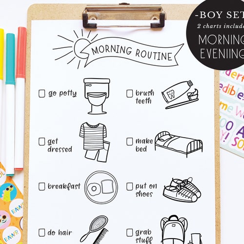 Chore Chart Instant Printable DIY Morning Jobs Evening - Etsy