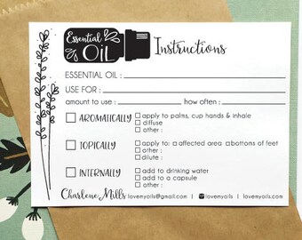 Instant Printable Essential Oil Instruction Cards Essential | Etsy