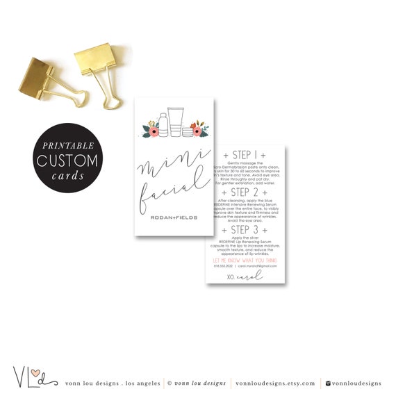 Customized printable mini facial cards original hand | Etsy