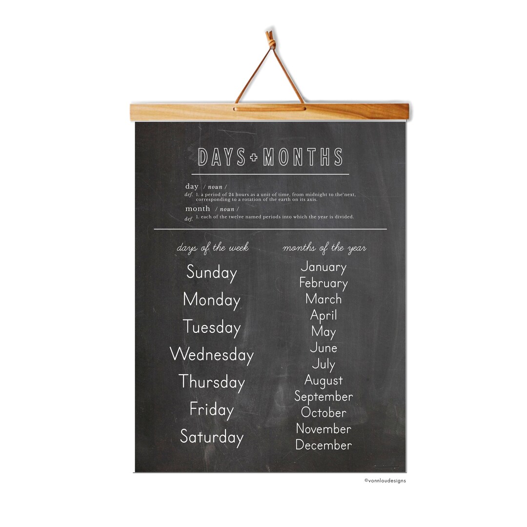Days and Months Chart Days of the Week Poster Months of - Etsy