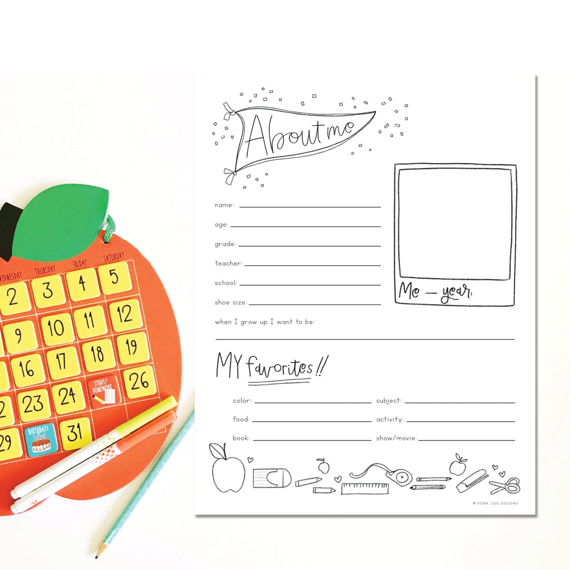 About Me Favorite Things Hand Illustrated First Day of - Etsy