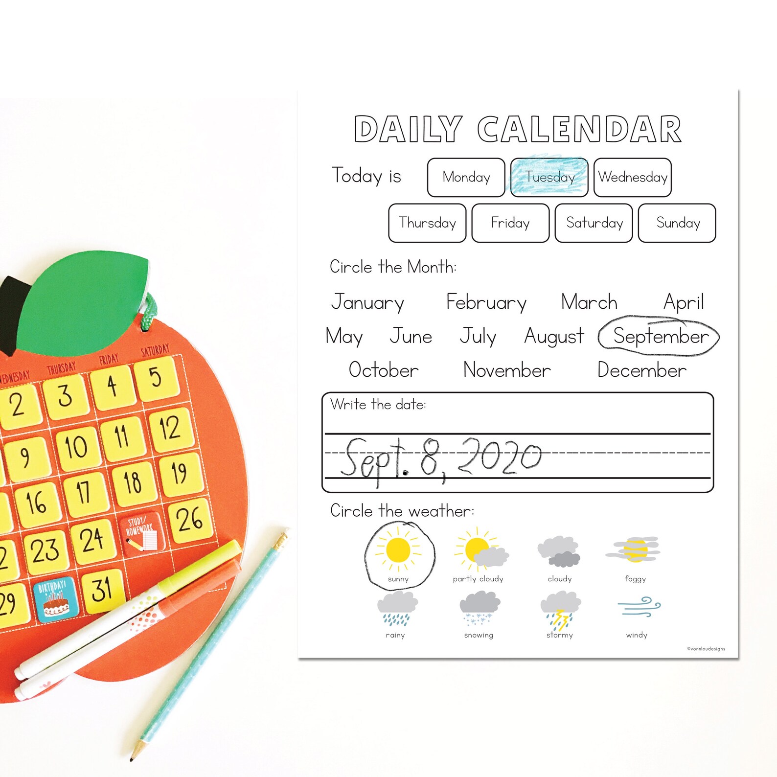 Daily Calendar Circle Time Calendar Hand Illustrated | Etsy