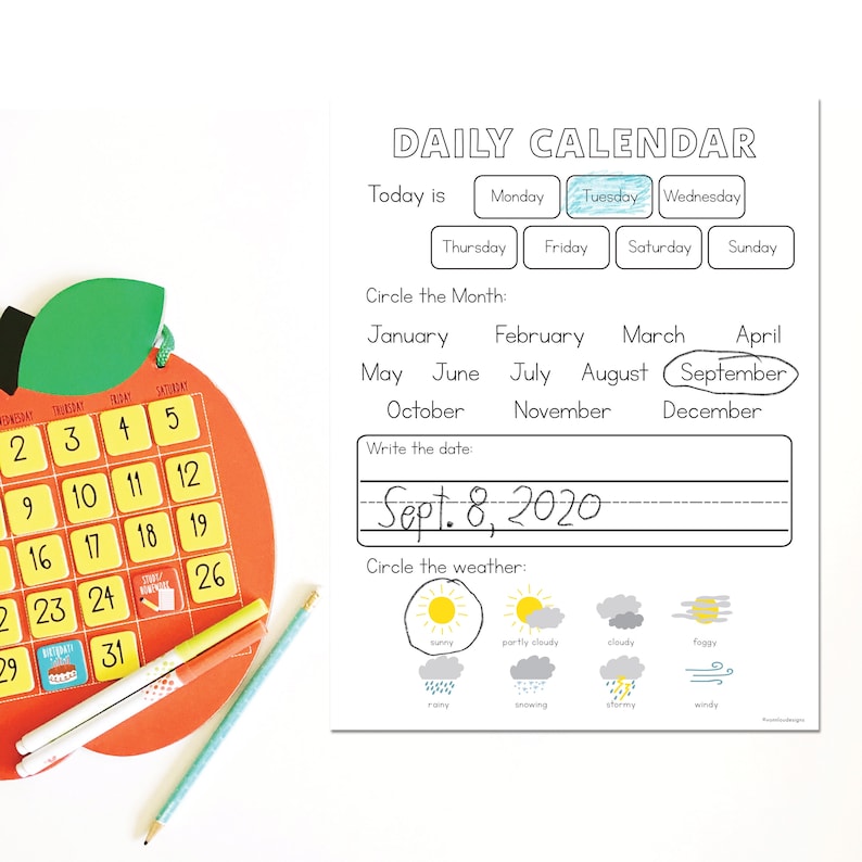 Daily Calendar Circle Time Calendar Hand Illustrated | Etsy