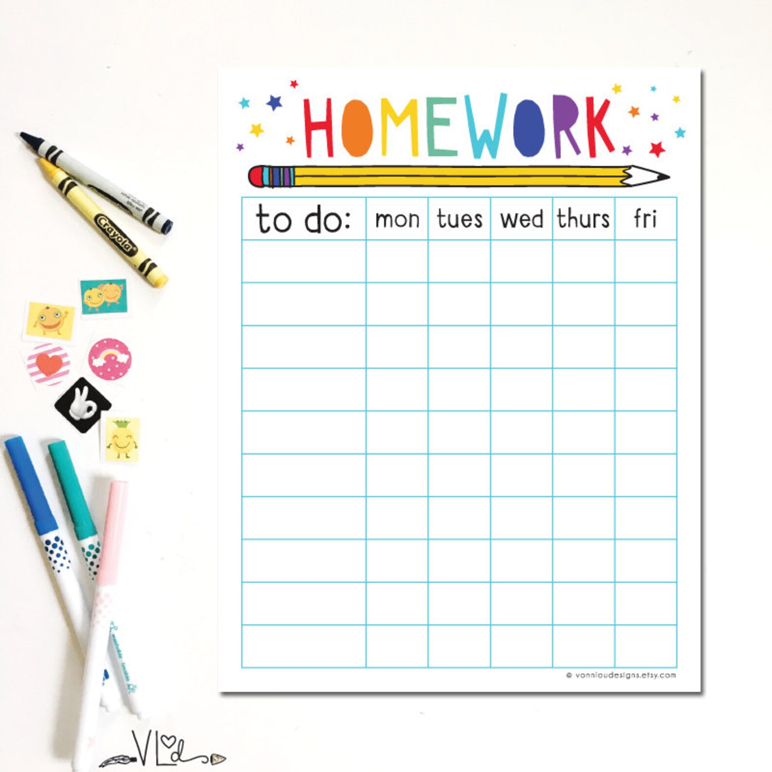 Homework Chart Printable Instant Download DIY Hand | Etsy