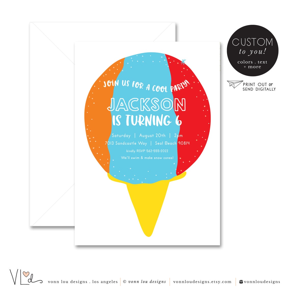 Snow Cone Invitation Shaved Ice Party Summer Invite Hand - Etsy