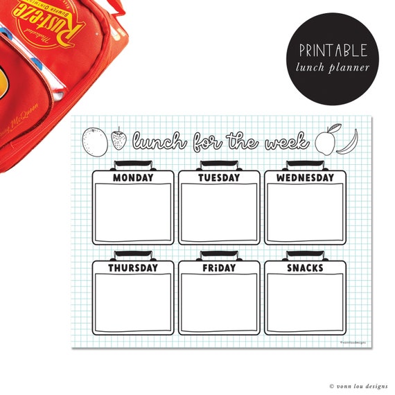 Lunch Planner Meal Planner Printable Lunch Box Planner - Etsy