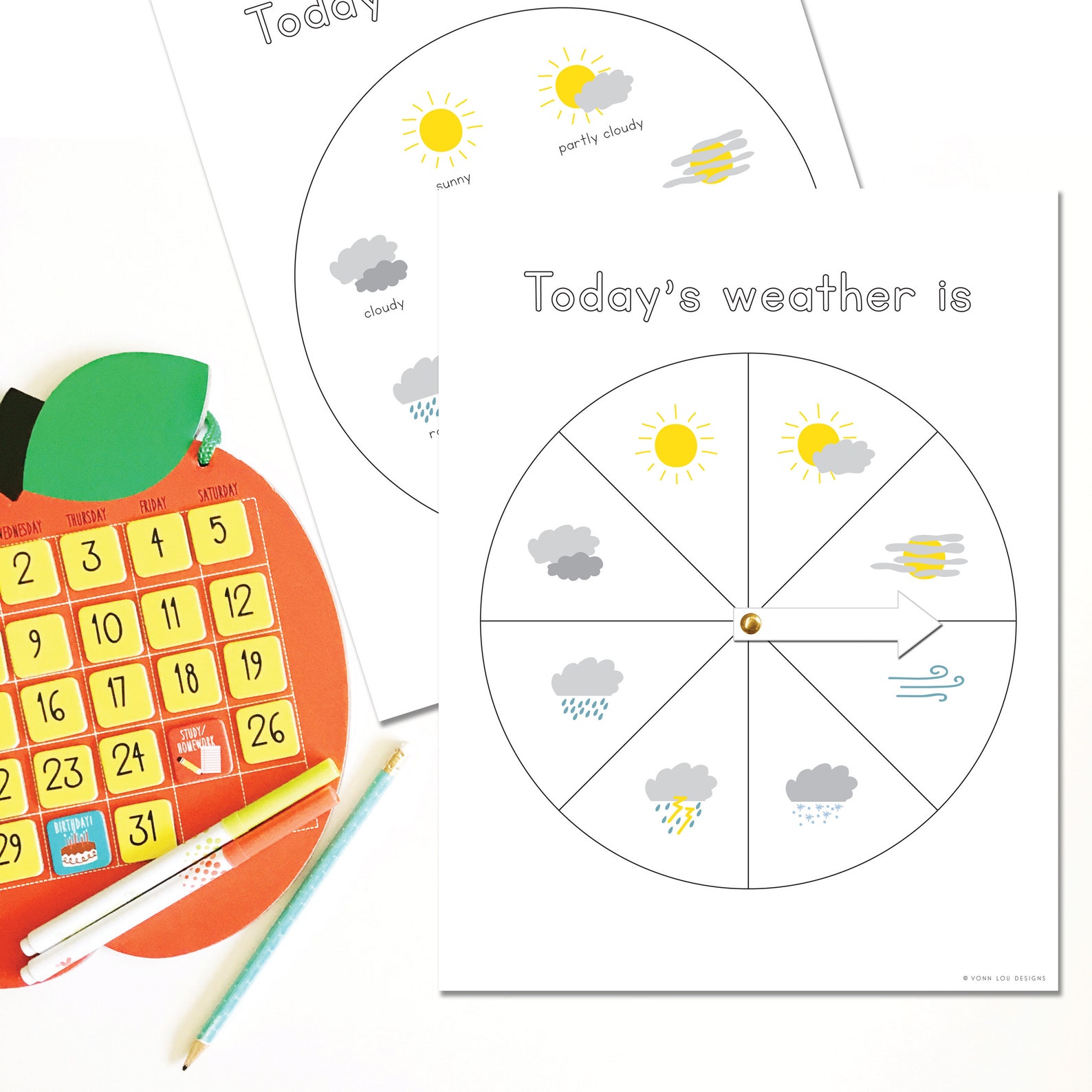 Weather Wheel Daily Weather Circle Time Hand Illustrated - Etsy