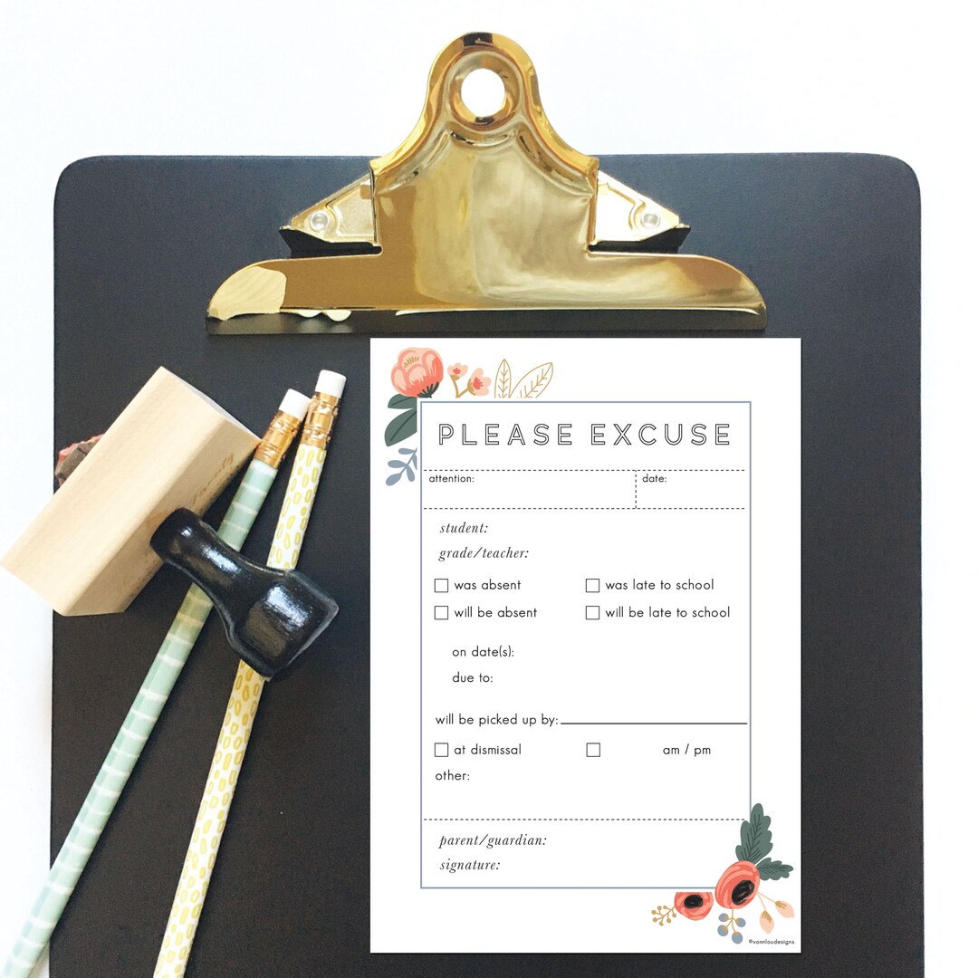 School Excuse Note - Note From Home - Absence Note - Note to Teacher ...