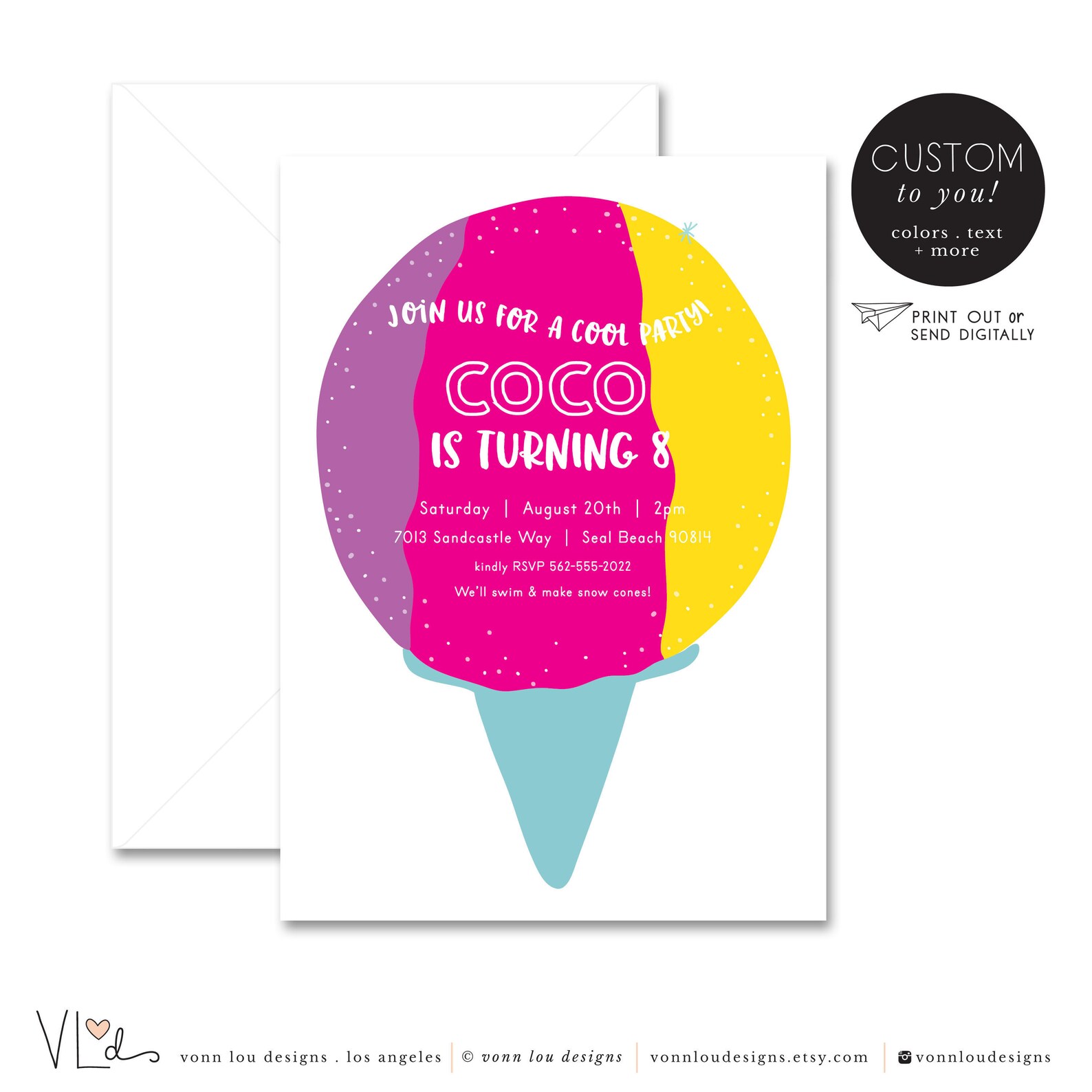 Snow Cone Invitation Shaved Ice Party Summer Invite Hand - Etsy