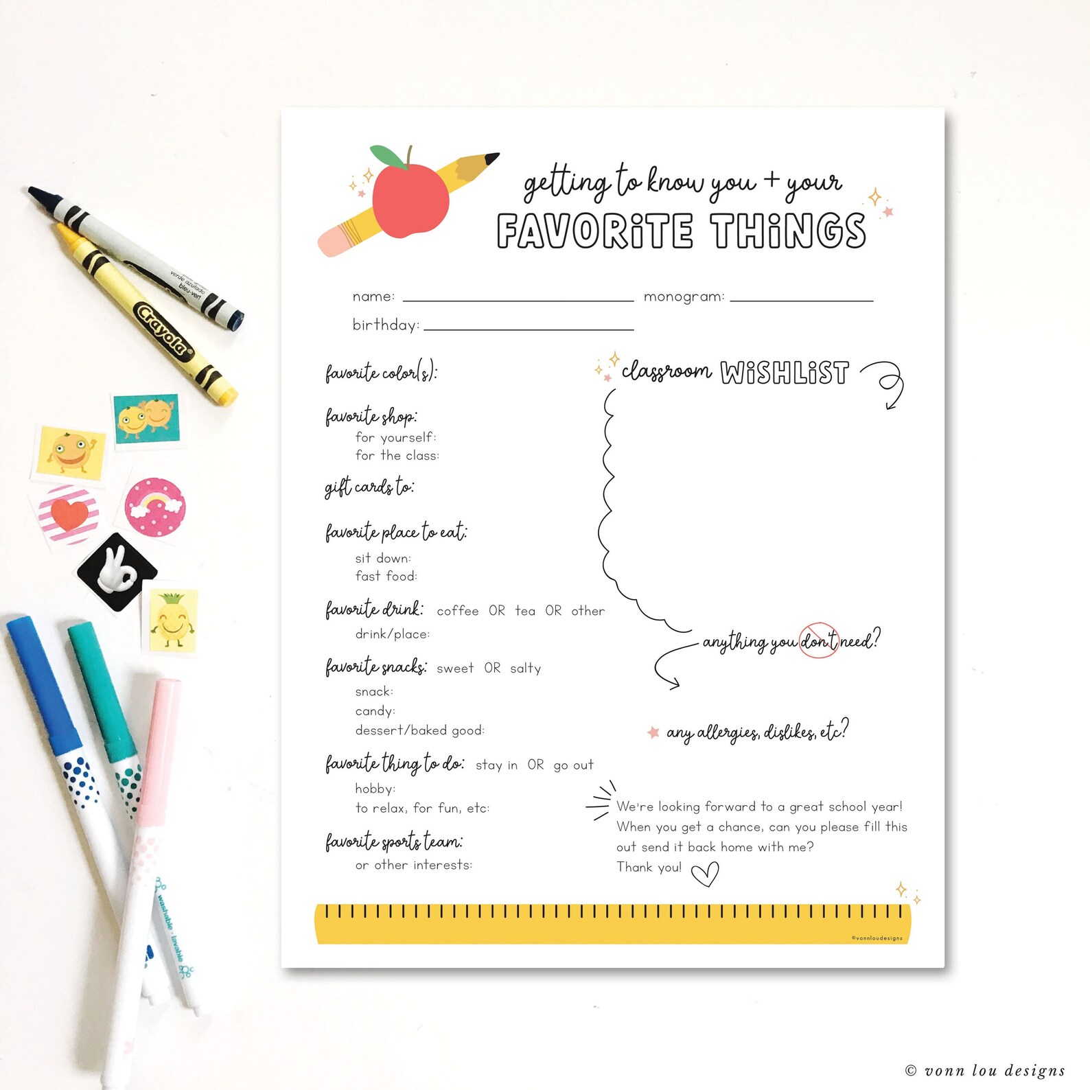 Teacher Favorites - Getting to Know You - Teacher Survey - Teacher ...
