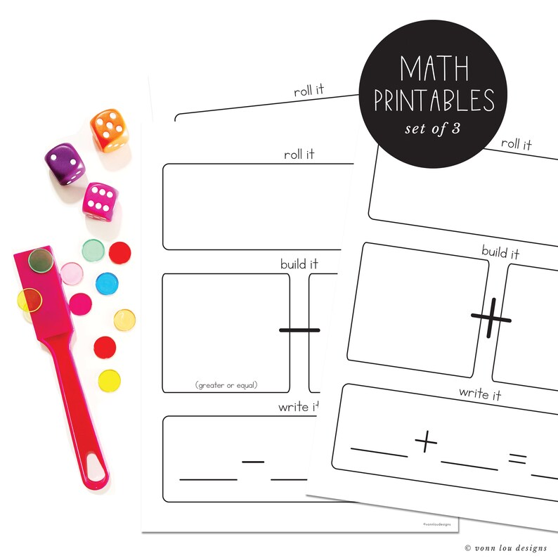 Math Practice SET of 3 Hands on Practice Printable Instant - Etsy