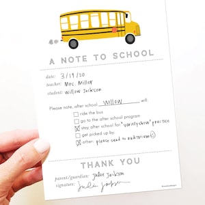 School Transportation Note - Note From Home - Bus Note - Note to ...
