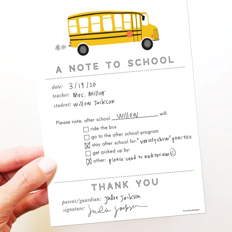 School Transportation Note - Note From Home - Bus Note - Note to ...