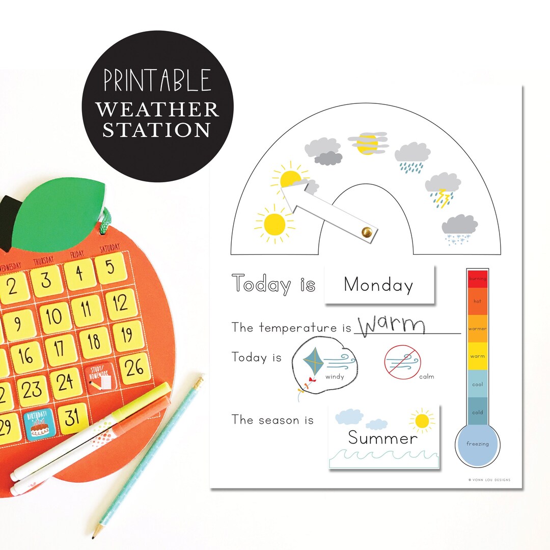 Weather Station Printable Daily Weather Circle Time Hand Illustrated ...
