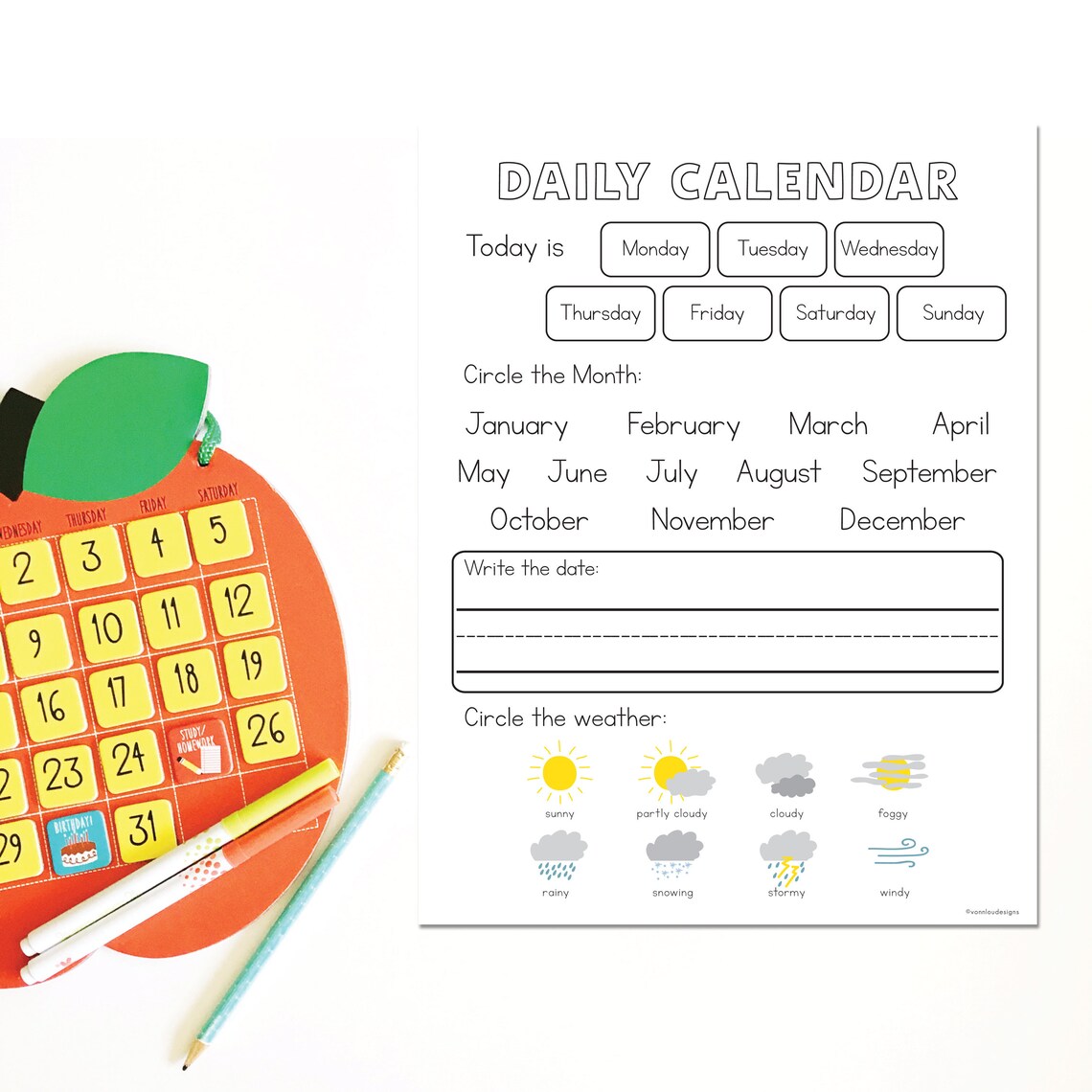 Daily Calendar Circle Time Calendar Hand Illustrated - Etsy